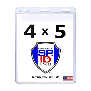 2 Pack - 4x5 Badge Holder Horizontal - Clear Credential Sleeve for Events - Heavy Duty Plastic Name Tag Badge Cover by Specialist ID