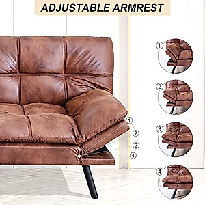 Opoiar Futon Sofa Bed Couch Sleeper Sofa Convertible Small Love Seat Memory Foam Brown Faux Leather Sofa for Living Room Apartment Office, Easy to Assemble, Great Addition