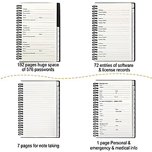 Spiral Password Book with Alphabetical Tab, 576 Entries Internet Address Organizer for Online Login Details, 5.9x8.4in Password Keepers, Untitled Password Notebook Large Print for Home or Office