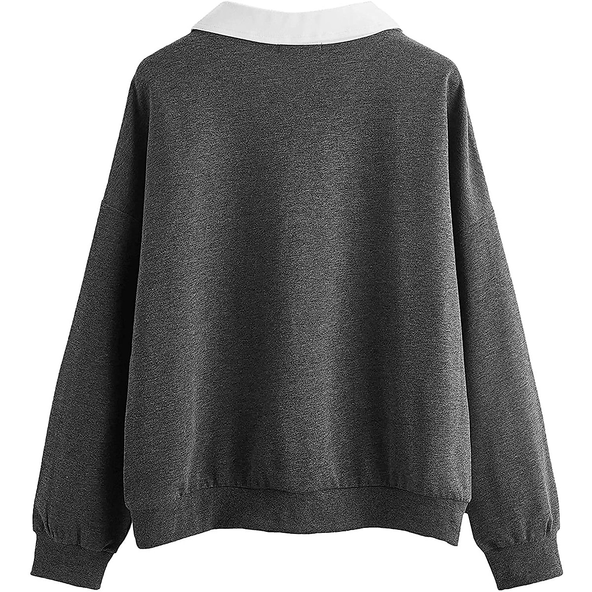 SweatyRocks Women's Contrast Collar Drop Shoulder Casual Long Sleeve Pullover Sweatshirt Tops Grey S