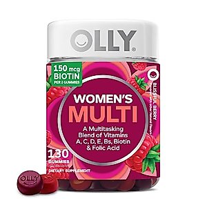 OLLY Women's Multivitamin Gummy, Vitamins A, D, C, E, Biotin, Folic Acid, Adult Chewable Vitamin, Berry Flavor, 65 Day Supply - 130 Count (Packaging May Vary)