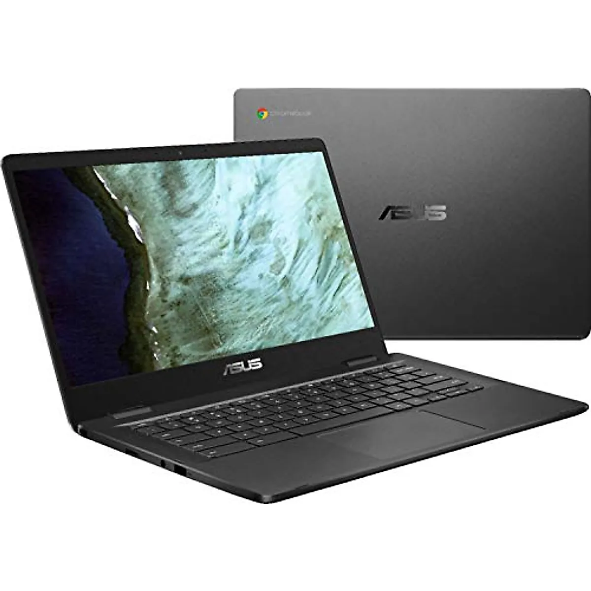 2021 Newest ASUS Chromebook Laptop, 14" HD Non-Touch Display, Intel Celeron N3350 Processor, 4GB Memory, 32GB eMMC SSD, Wi-Fi, Bluetooth, Webcam, Chrome OS, KKE 64GB MicroSD Card, Grey
