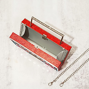 TiffyDance Women Color Rhinestone Bling Radio Shape Handbag Glitter Evening Bag for Wedding Party Bridal (red)