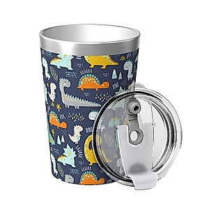 Colorful Cute Dinosaur Animal Lover Gifts - 12OZ Travel Coffee Cup Insulated Coffee Mug With Lid Stainless Steel Tumbler with Double Wall - Thermal Cup for Hot & Cold Drinks