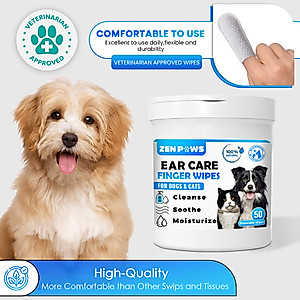 Zenpaws Dogs & Cats Ear Cleaner Finger Wipes - Relieve Ear Itching & Inflammation - Reduce Dirt, Odor and Wax Build - Natural Ingredients - Sooths & Deodorizes – 50 Count