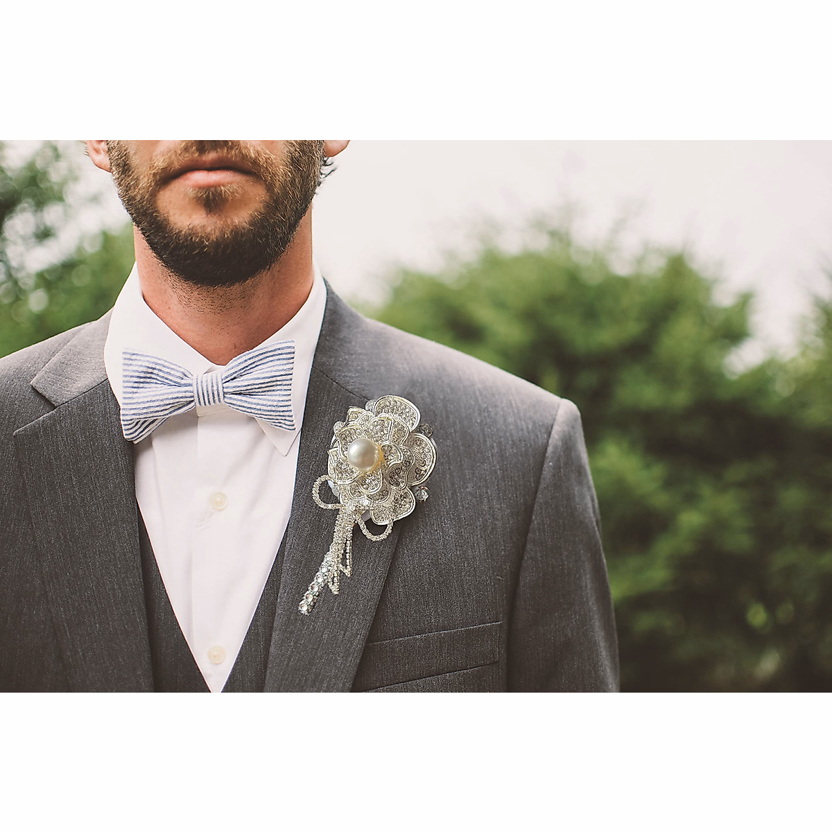 BingooPan Wrist Corsage Wristlet and Boutonniere Set 2 with Artificial Pearl for Luxury Wedding Party Prom (Ivory)