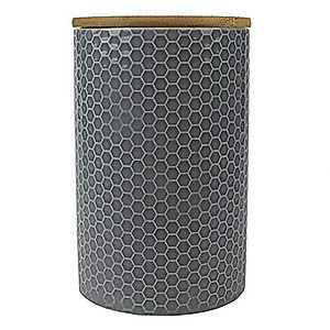 Home Basics Large Honeycomb Design Kitchen Canister (Grey) Modern Canister Sets For Kitchen Counter | With Bamboo Lid | Perfect For Storing Dry Food, Baking Staples, Snacks, and More