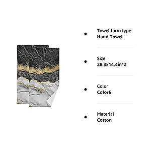 Bath Towels Set of 2 Hand Towels for Bathroom Cotton Gold Black Marble Decorative 28x14in Absorbent Soft