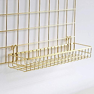 FRIADE Gold Grid Basket with Hooks,Bookshelf,Display Shelf for Wall Grid Panel,Wall Mount Organizer and Storage Shelf Rack for Home Supplies,1 Set of 3 (Gold)