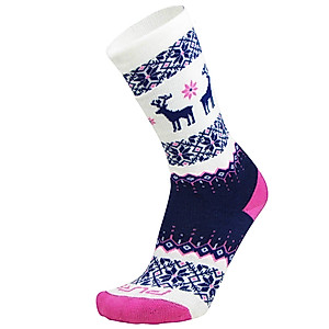 Pure Athlete Kids Merino Wool Ski Socks – Snow Sock for Boys, Girls, Children – Snowboard (1 Pair - Navy/Pink/White, S/M)