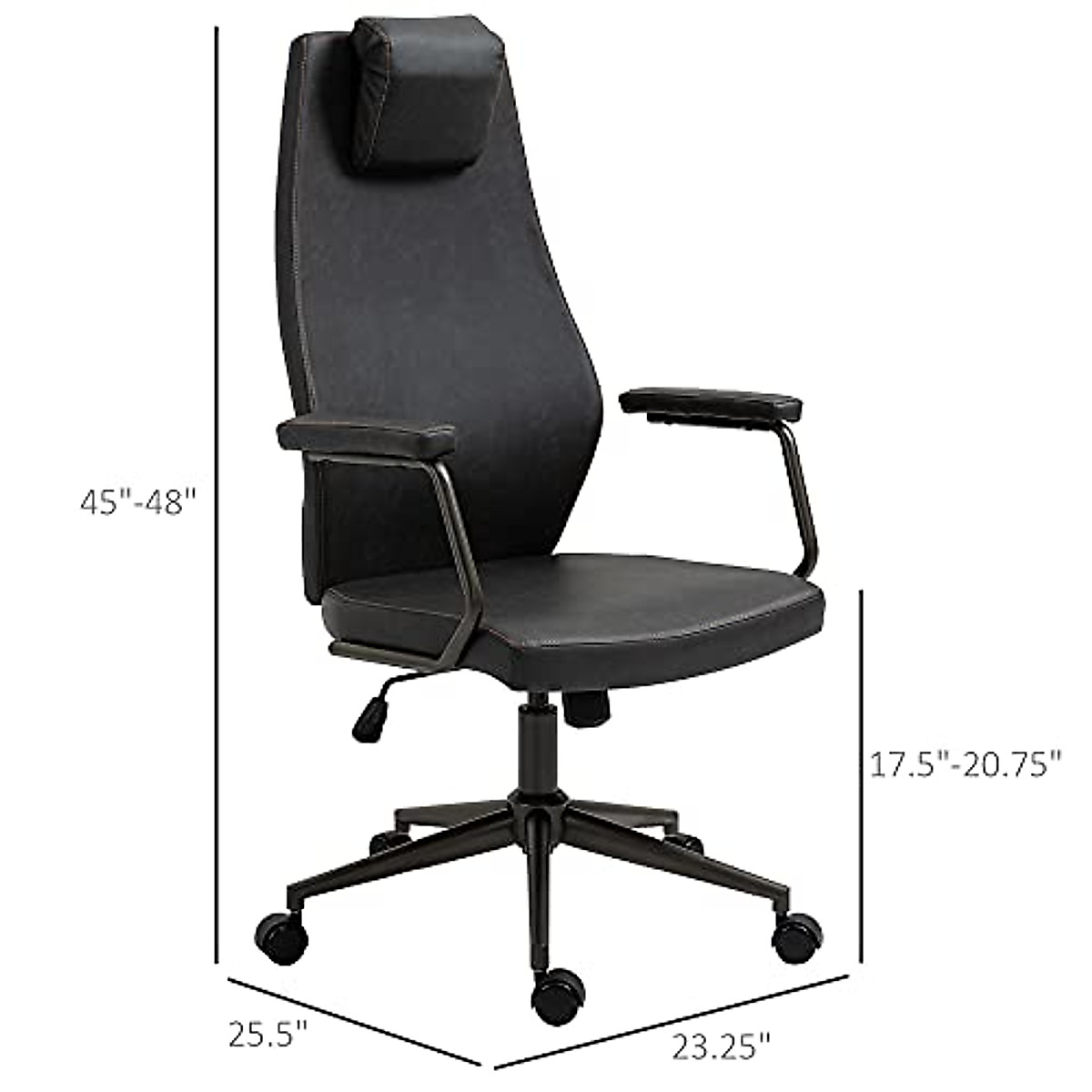 Vinsetto High-Back Executive Office Chair, Ergonomic Leather Computer Desk Chair with Adjustable Height, Removable Headrest and 360 Swivel Wheels, Deep Grey