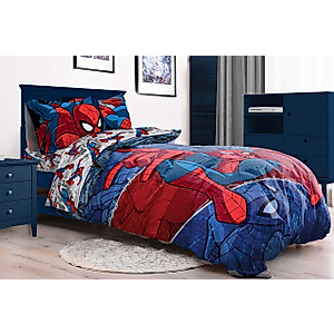 Jay Franco Marvel Spiderman Burst 4 Piece Twin Bed Set - Includes Reversible Comforter & Sheet Set - Bedding - Super Soft Fade Resistant Microfiber - (Official Marvel Product)