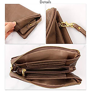 RIAH FASHION Convertible Vegan Leather Wallet Purse Clutch - Small Handbag Phone/Card Slots & Detachable Wristlet/Crossbody (Pebbled - Leopard)