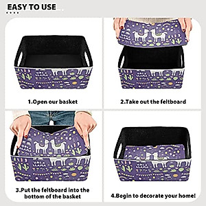 Llamas Cactus Flowers Storage Basket Felt Storage Bin Collapsible Shelves Basket Toy Storage Box Organizer for Kids Bedroom Magazine