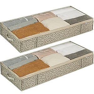 CLOZZERS Large Under Bed Storage Bag, Foldable Storage Organizer with Reinforced Handles, Clear Window, and Sturdy Zipper. For Comforters, Beddings, and Clothing (2 PK)- Animal Print, Grey
