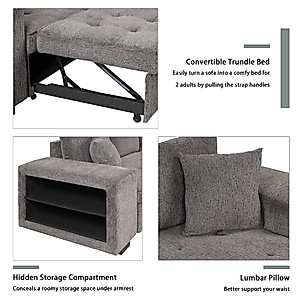 FANYE Corner Sectional Sleeper Reversible Storage Chaise, Modern Convertible Practical Sofa Pull Out Sleep Couch Bed for Home Apartment Office Sofabed, Charcoal Gray 2 Stools 104.5" W