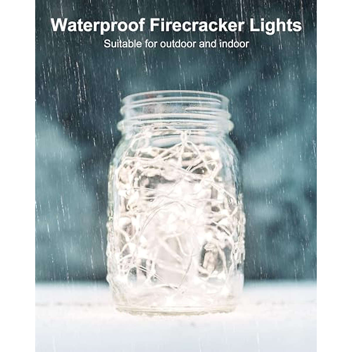 Fairy Lights Battery Operated, Firecracker String Lights Waterproof Silver Wire 5 Feet 60 Led Cluster Starry Lights for DIY Wreath Home Wedding Party Bedroom Mason Jar Holiday Christmas, Pure White