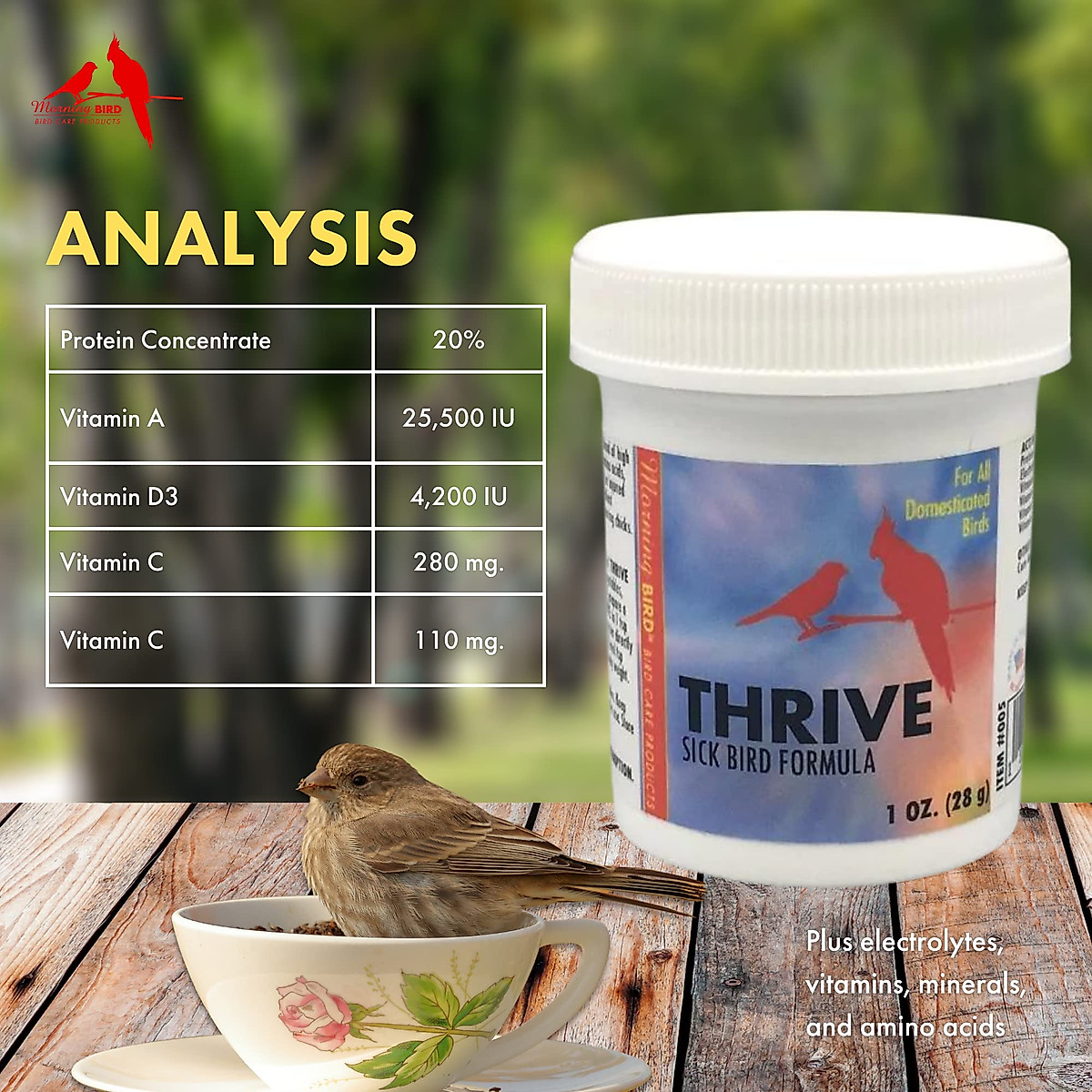 Morning Bird Thrive, Nutritious Energy Supplement with Minerals, Vitamins, Amino Acids, Electrolytes, and Protein, 1 oz