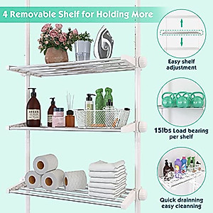 Lilyvane 4 Tiers Over The Toilet Storage, 97 to116” Adjustable Tension Pole Over Toilet Bathroom Organizer, Freestanding Bathroom Shelves Over Toilet for Most Showers Over The Toilet Shelf
