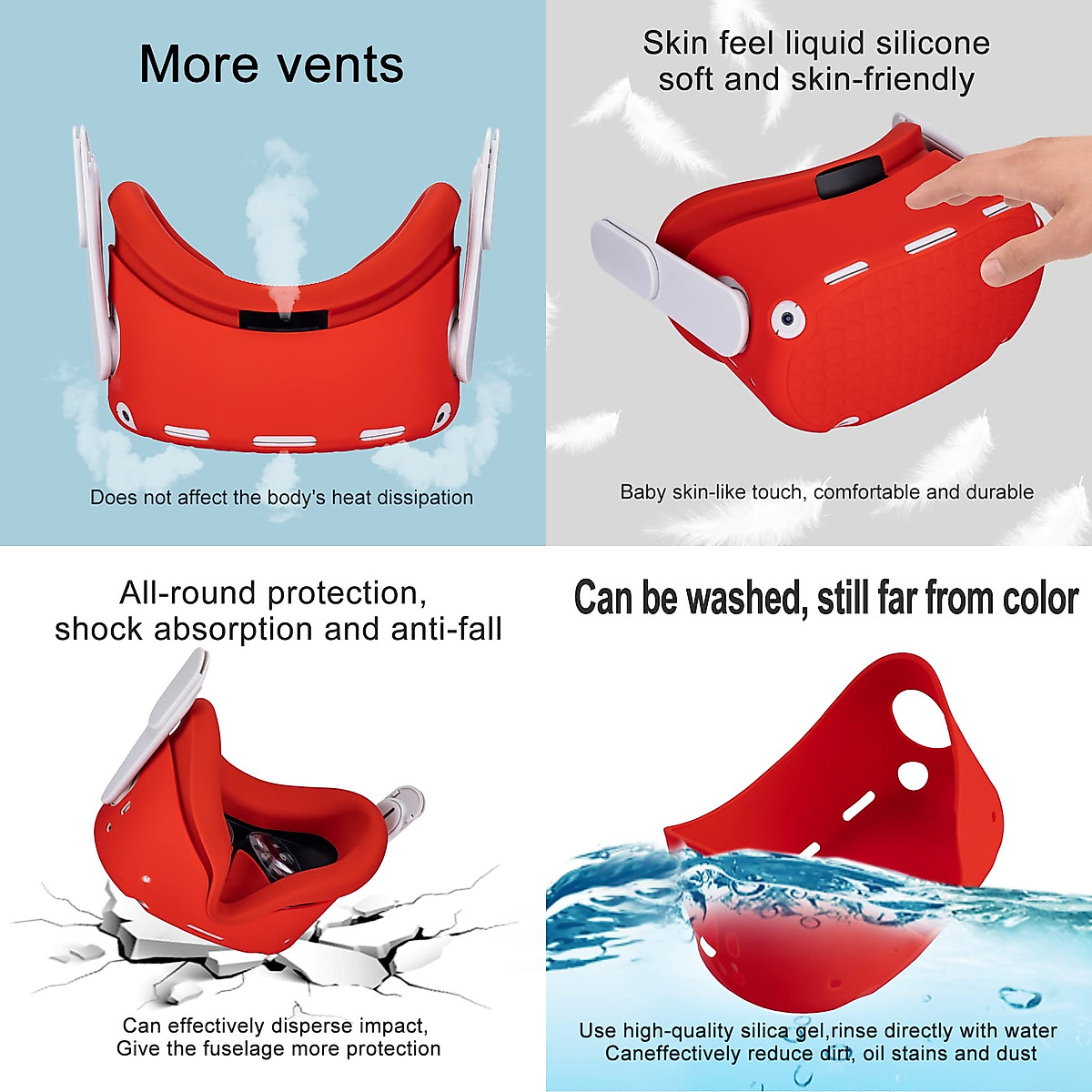 for Meta Quest 2 Accessories, Quest 2 Silicone face Cover, VR Shell Cover,Quest 2 Touch Controller Grips Cover,Protective Lens Cover,Halo Controller Protector (Red)