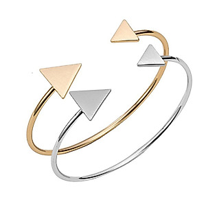 AOCHEE Small and Big Scratch Triangle/Round Cuff Bracelet Bangle for Women (Silver1)