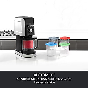 Omnikit Pint Containers Replacement for Ninja Creami Deluxe Pints and Lids - 4 pack, 24OZ XL Cups Compatible with Ninja Creami 11-in-1 Ice Cream Maker NC500 NC501 Series (Deluxe-Grey/Red/Blue/Mint)