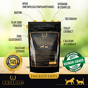Lexelium Dermatitis Skin and Coat Supplement for Dogs and Cats - Promotes Healthy Skin and Fur for Dogs and Cats - Helps w/Itch, Dry Skin + Other Symptom - Natural Vet-Approved Powder Formula - 200G