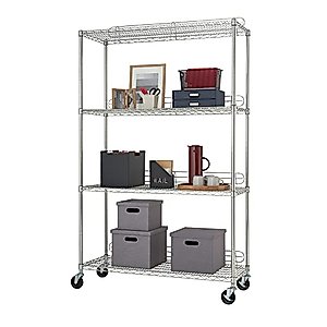 TRINITY EcoStorage Heavy Duty 4-Tier Adjustable Wire Shelving with Wheels and Backstands for Kitchen Organization, Garage Shelf Rack, NSF Certified, W D x 77” H, 48 by 18 by 72", Chrome