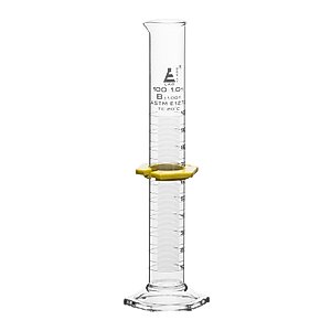 EISCO 100mL Glass Graduated Cylinder - Borosilicate - ASTM Class B - Hexagonal Base - White Single Scale