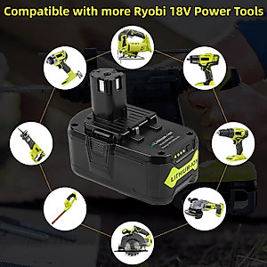 ARyee 2Pack 6000Ah 18V P108 P109 Replacement Battery for Ryobi 18V Cordless Power Tools Lithium-Ion Battery for Ryobi One+ P104 P105 P102 P103 P107