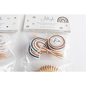 Ashleigh's Boho Rainbow Baby Shower Cupcake Topper Set: 24 Bohemian Rainbow Cupcake Picks & 50 Cupcake Liners, Gender Neutral Boy or Girl Autumn Collection