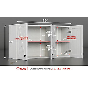 FIMELLO Wall Cabinet, Farmhouse Wall Mounted Cabinets for Kitchen Garage Laundry Storage, Medicine Cabinet with 3 Door and Shelves, White