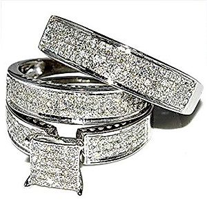 Rosie Collection His and Hers Wedding Ring Set Matching Trio Wedding Bands for Him Her 925 Sterling Silver Women's Size 7 & Men's Size 9