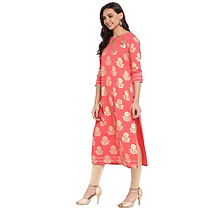 Janasya Indian Women's Tunic Tops Crepe Kurti for Women(JNE3261-KR-XL) Peach