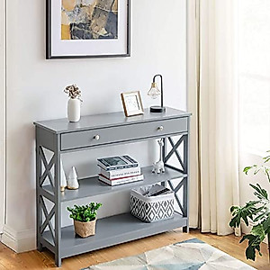 Giantex Console Table 3-Tier W/Drawer and Storage Shelves, X-Design Entryway Table for Hallway, Living Room and Bedroom Sofa Side Table (Gray)