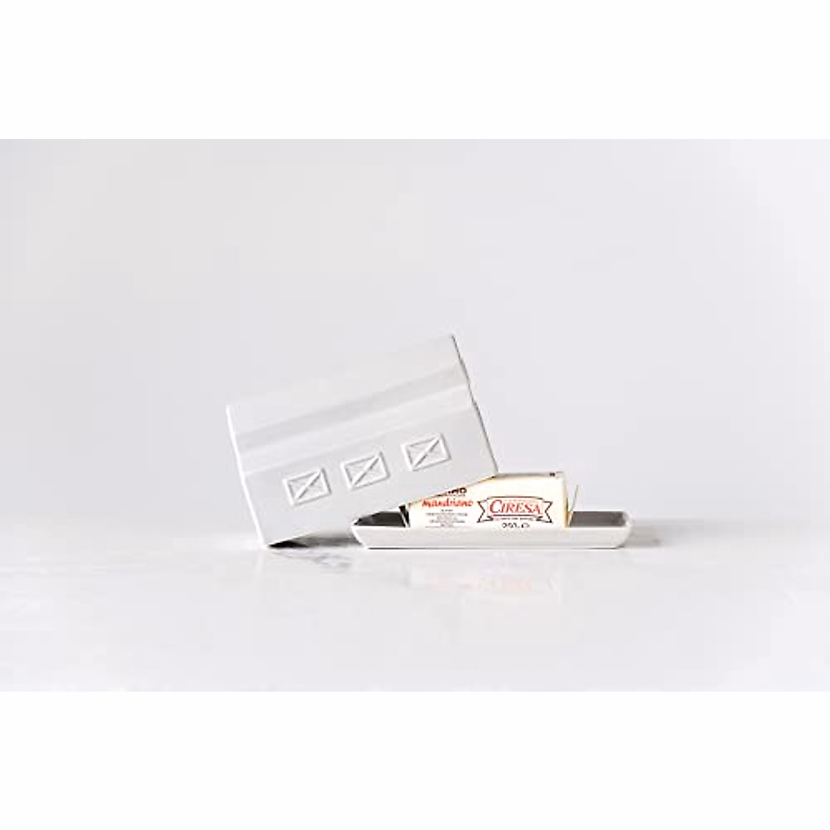 Creative Co-Op Matte Stoneware Barn Butter Dish Food Storage, 1 Pack, White