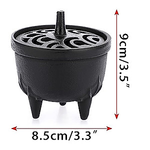 JUXYES Vintage Tripod Incense Burner Holder with Lid, Cast Iron Incense Holder Metal Cauldron Censer Antique Cone Coil Incense Burner Holder for Incense Resins, Cones or Wax Melts