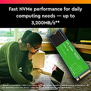 Western Digital 1TB WD Green SN350 NVMe Internal SSD Solid State Drive - Gen3 PCIe, QLC, M.2 2280, Up to 3,200 MB/s - WDS100T3G0C
