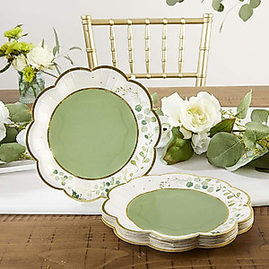 Kate Aspen Sage Green Party Decorations, Eucalyptus Floral Print 7 in. Decorative Premium Paper Plates (350 GSM weight -Set of 16) - Perfect for Greenery Baby Shower & Bridal Showers