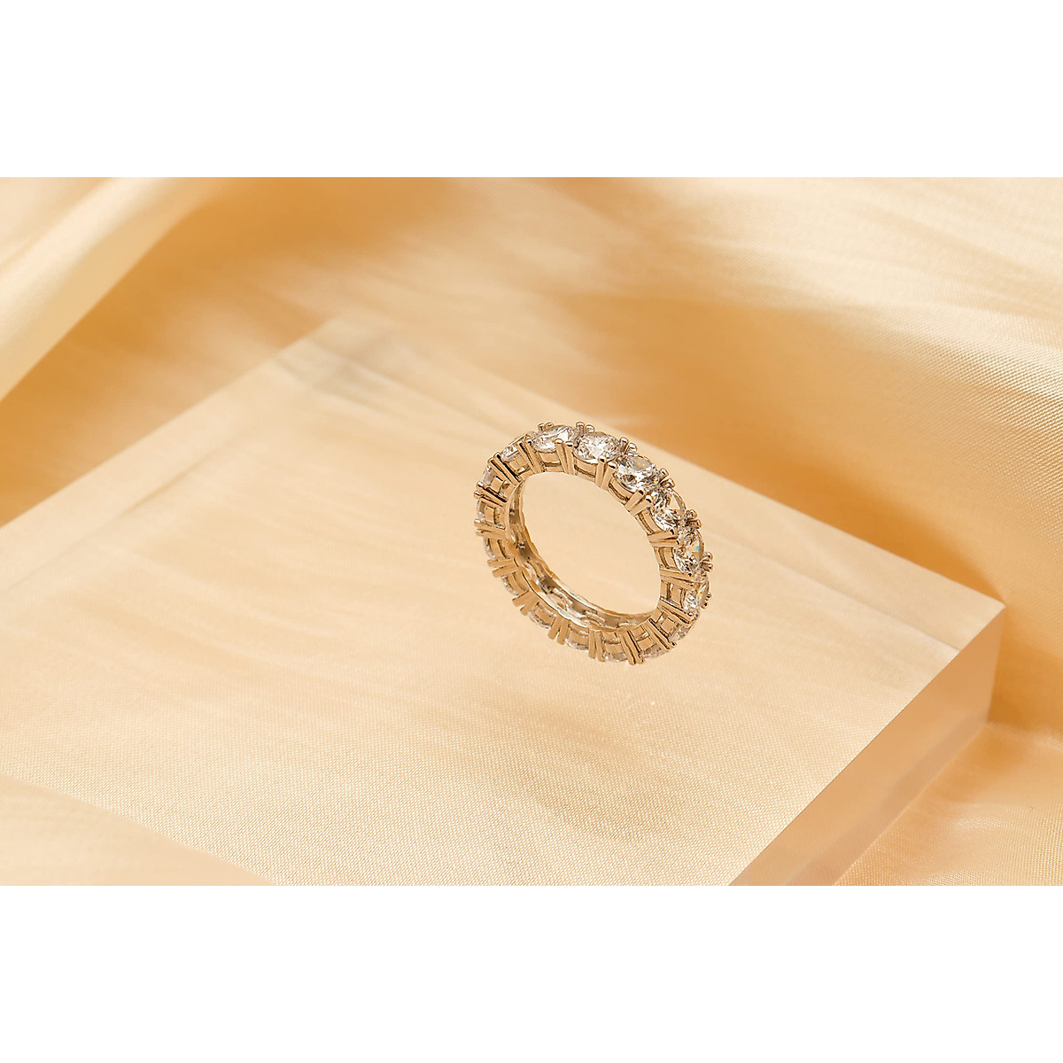 PORI JEWELERS 925 Solid Sterling Silver Round Cut 4MM Cubic Zirconia Eternity Wedding Band Ring For Women (White, 6)