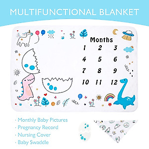 CO - CREA Monthly Milestone Blanket for Baby Boy & Girl - Premium Flannel New Born Set, Personalized Baby Receiving Blankets Unisex, Nursery Decor Essentials Photo Props for Newborn 60" X 40"