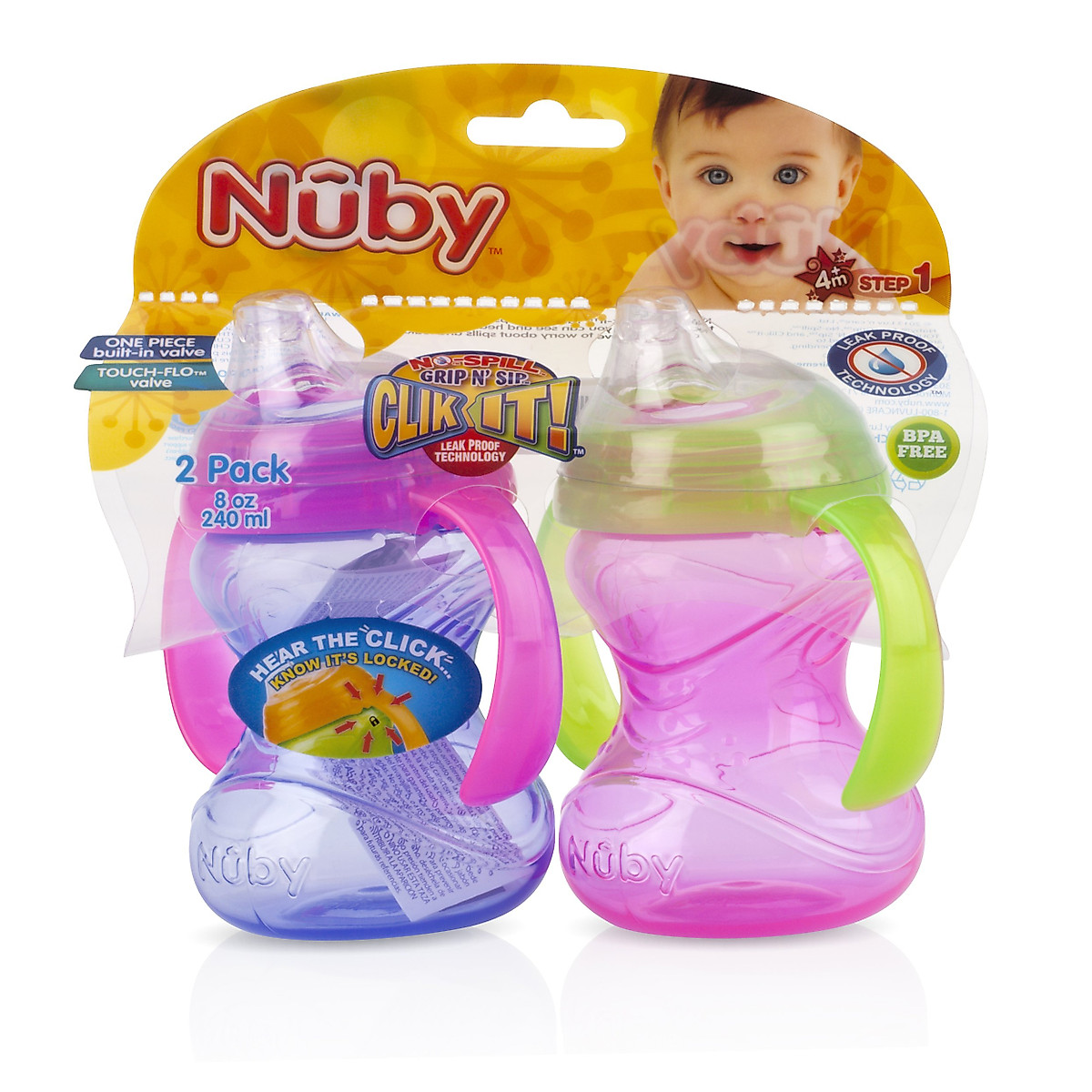 Nuby Clik-It, Cup with Spout, 2-Pack, 10 Ounce