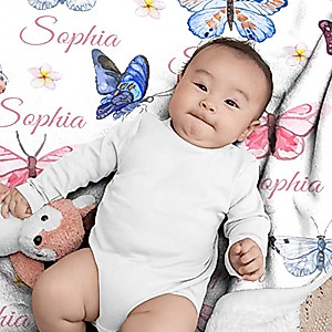 AMITAYUS Custom Blanket with Name Butterfly Personalized Gifts for Men Women Adults Kids Boys Girls Customized Throws Christmas Birthday Mothers Fathers Valentine's Day Gift 60"x50" for Teens