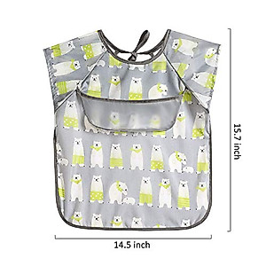 PandaEar Short Sleeve Bib 3-Pack Set| Waterproof Apron Smock Pocket and Crumb Catcher |