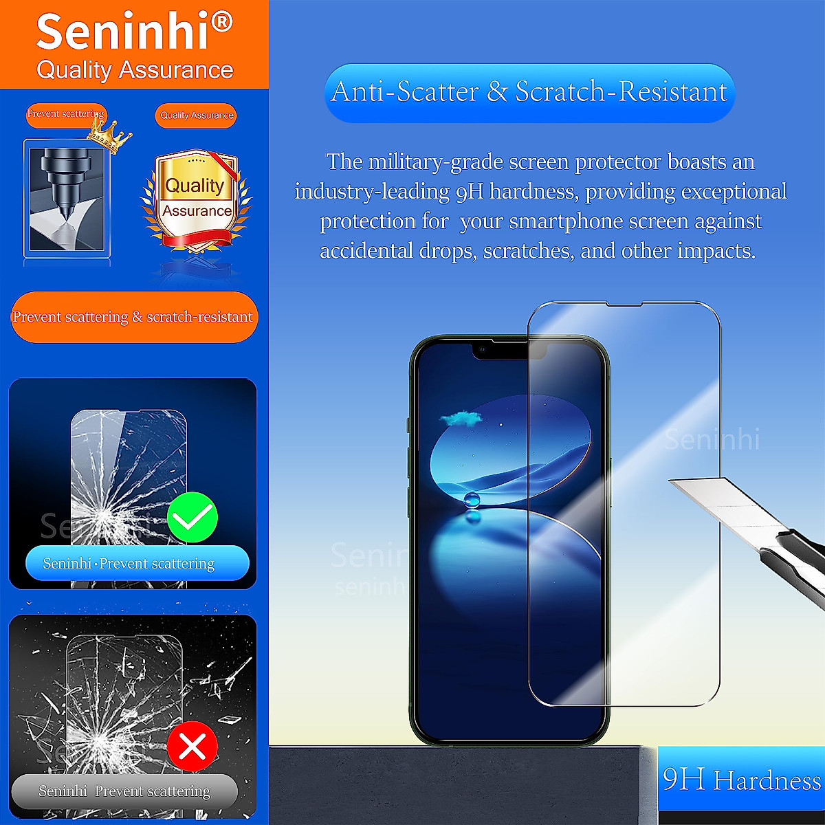 seninhi [3+3Pack] for iphone 13 mini 5.4inch Screen Protector 3Pack + Camera Lens Protector 3Pack, Tempered Glass Screen Protector [With Easy Installation Frame] [9H Hardness] [Anti-Scratch] [Bubble