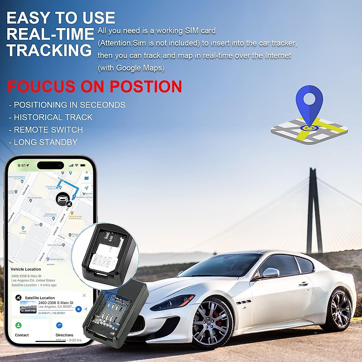 GPS Tracker for Vehicles, Mini Portable Real Time Magnetic GPS Tracking Device, Full Global Coverage Location Tracker for Car, Kids, Dogs, Motorcycle. No Subscription Required