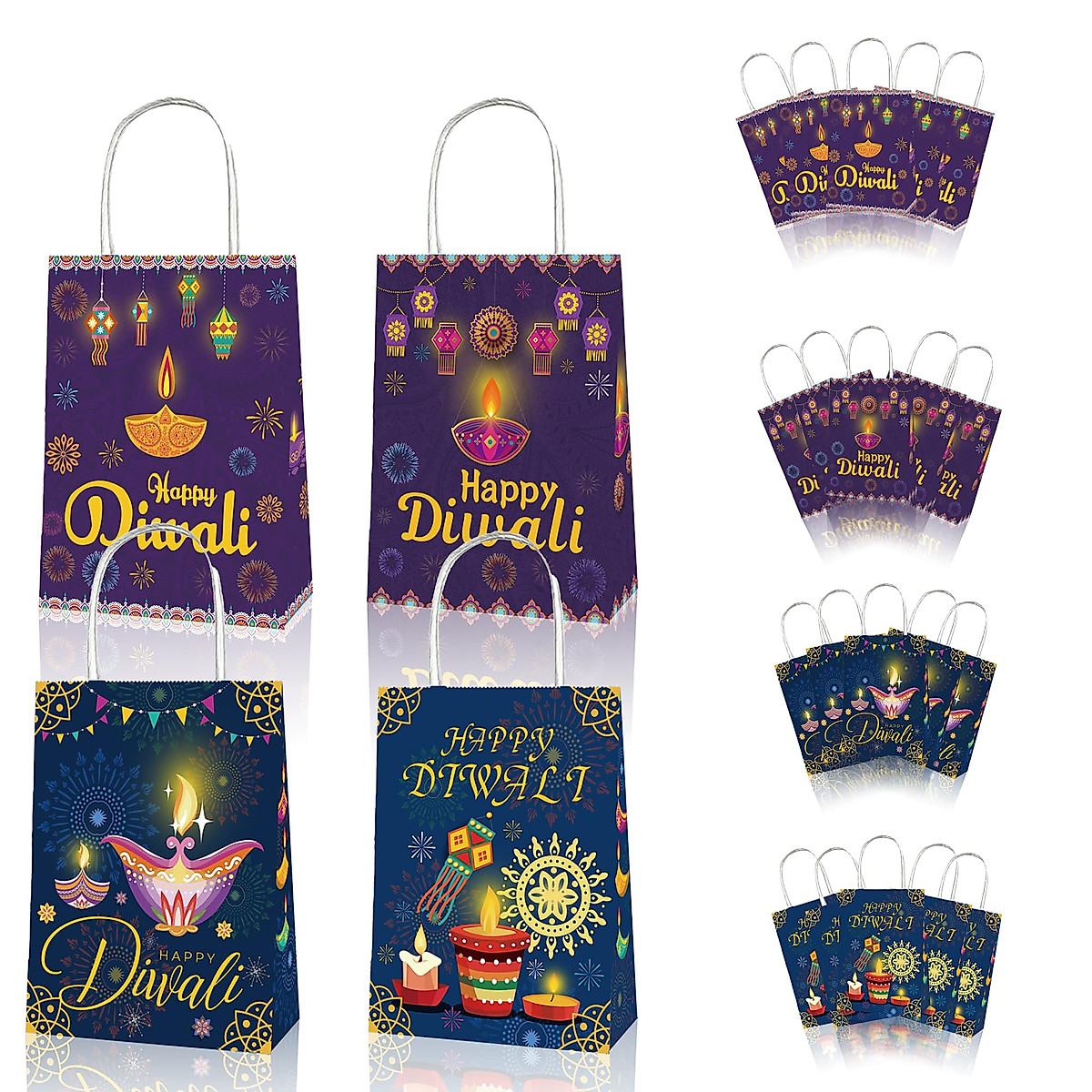 KYMY Diwali Party Treat Bags with Stickers, 12pcs Diwali Gift Candy Bags, India Festival of Lights Gift Goody Bags, India Party Favor Diwali Party Indian Celebration Supplies Decoration