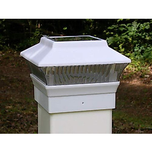 (2 Pack) Solar Power Square White Outdoor Garden Deck 4x4 PVC Fence Post Light