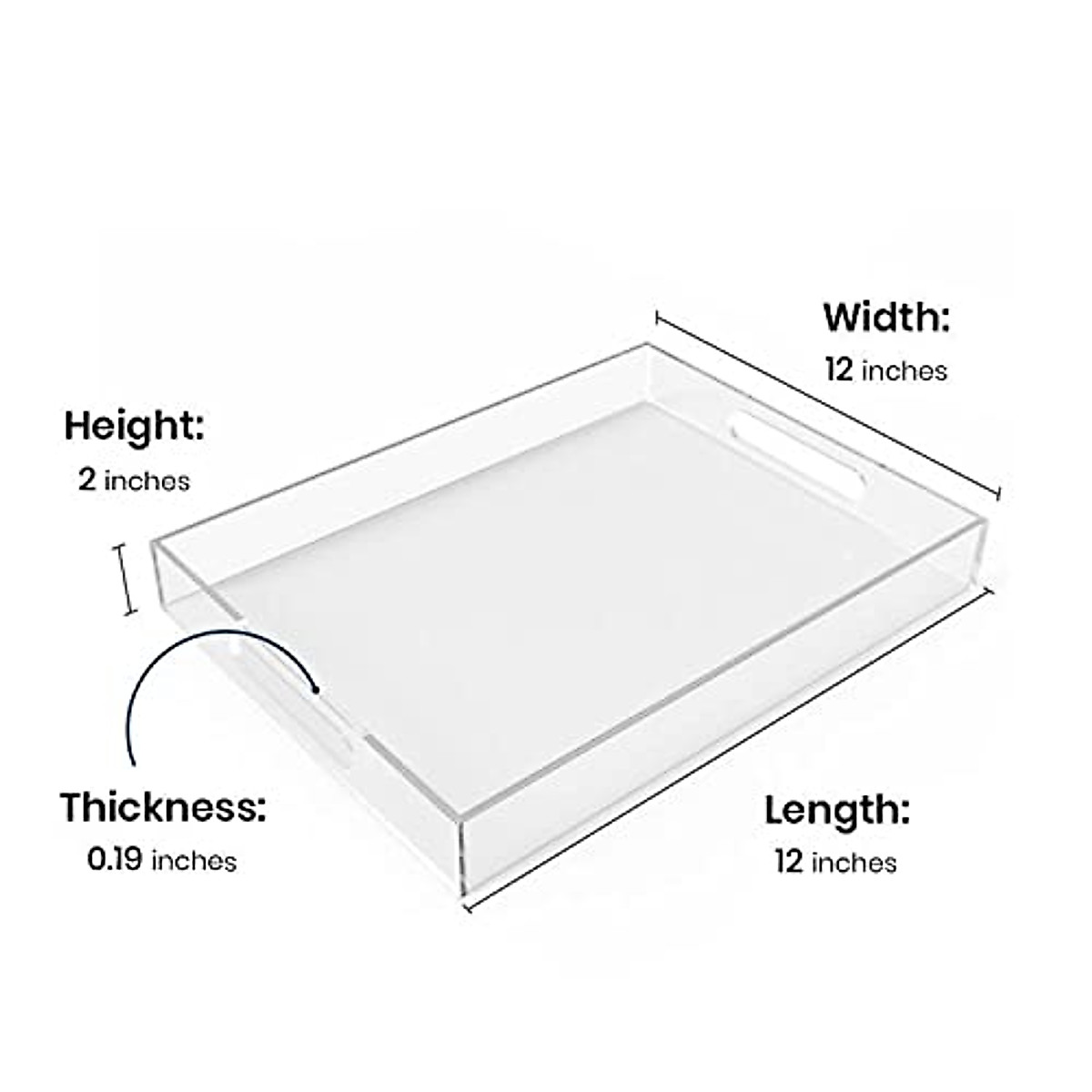 Allhercom Acrylic Serving Tray (12x16x2Inch) with Handles-Spill Proof-Clear Decorative Tray for Appetizer,Breakfast-Countertop Organizer Storage Tray for Kitchen,Bathroom,Living Room