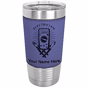 LaserGram 20oz Vacuum Insulated Tumbler Mug, Electrician, Personalized Engraving Included (Faux Leather, Dark Purple)